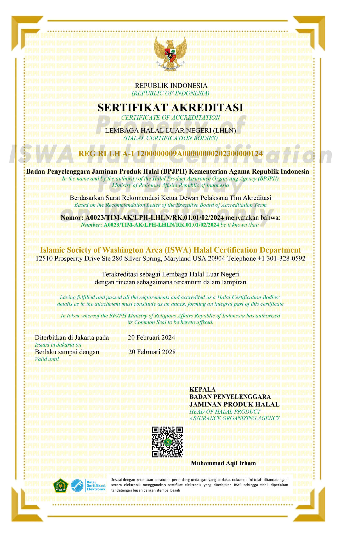 USA Halal Chamber of Commerce, Inc. – ISWA Hala Certification Department