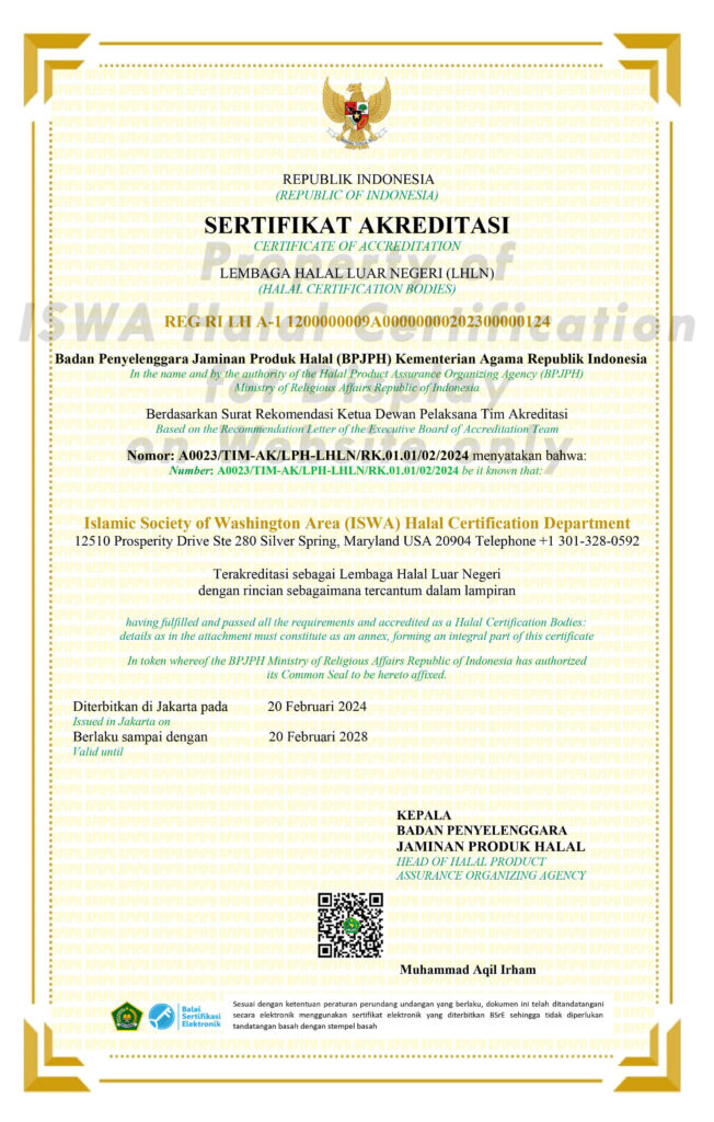 USA Halal Chamber of Commerce, Inc. – ISWA Hala Certification Department