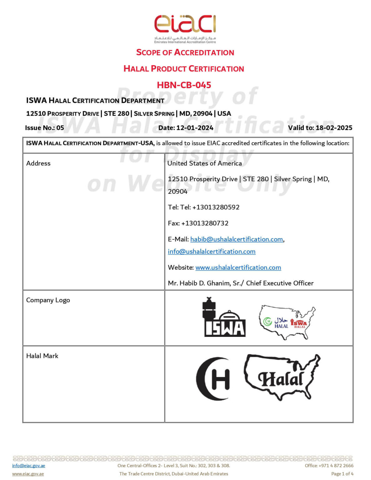 USA Halal Chamber of Commerce, Inc. – ISWA Hala Certification Department
