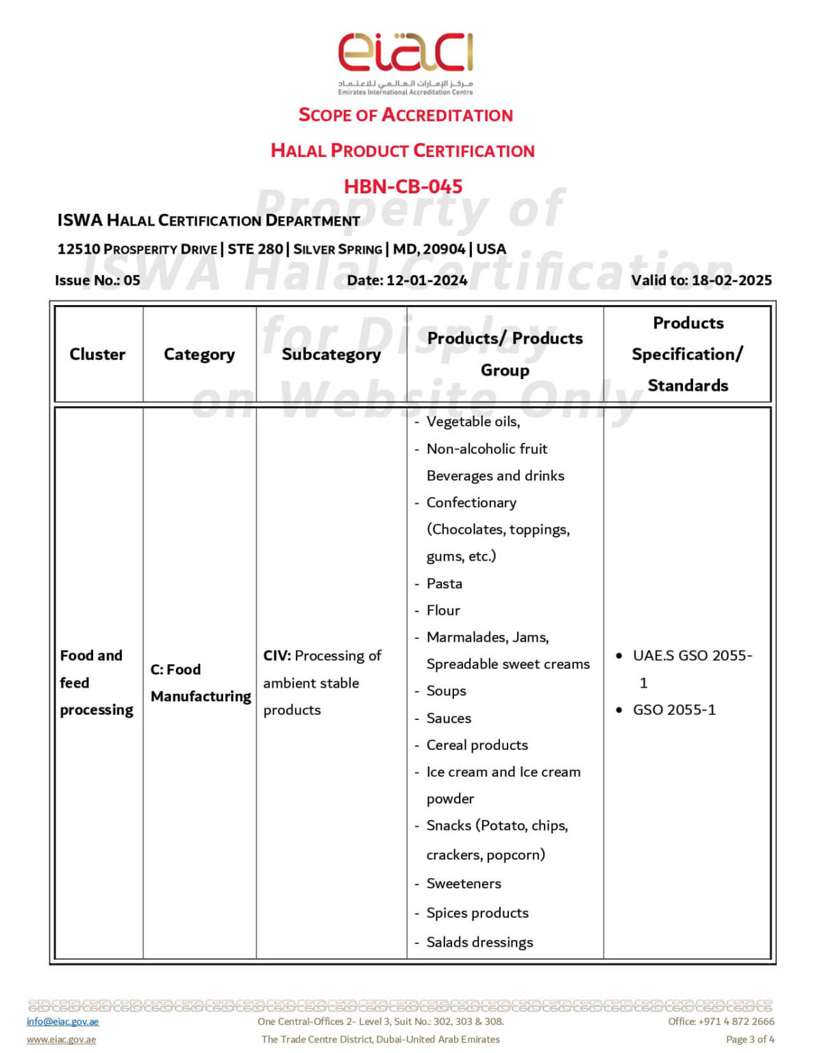 USA Halal Chamber of Commerce, Inc. – ISWA Hala Certification Department