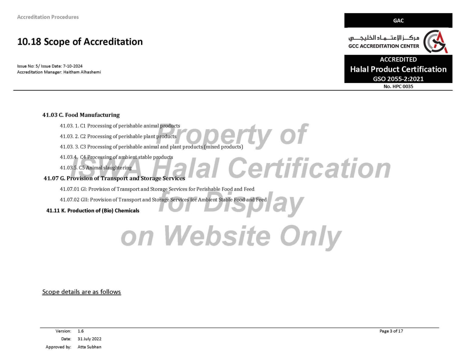 USA Halal Chamber of Commerce, Inc. – ISWA Hala Certification Department